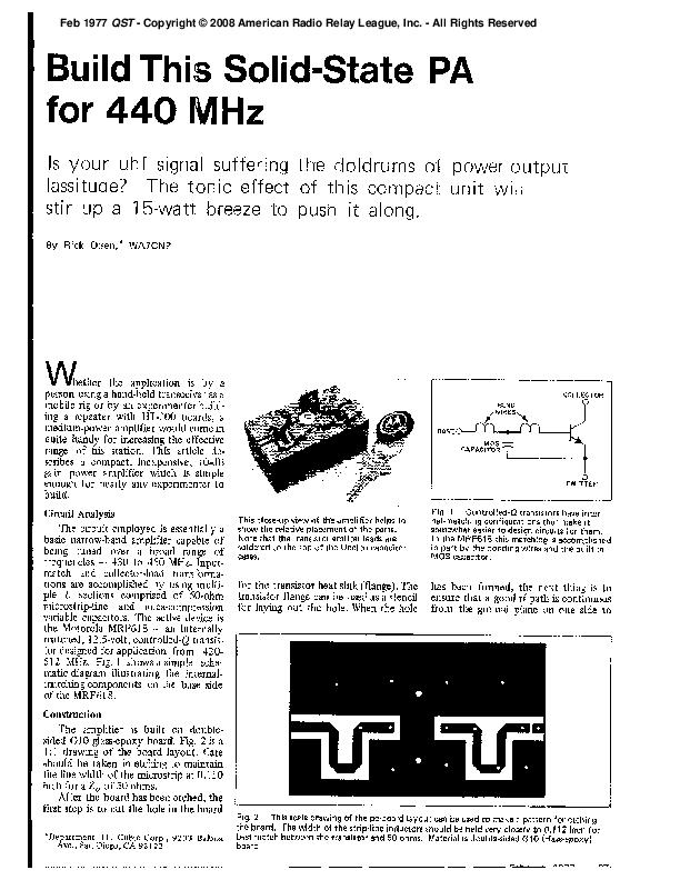 Build This Solid-State PA for 440 MHz | Datassette