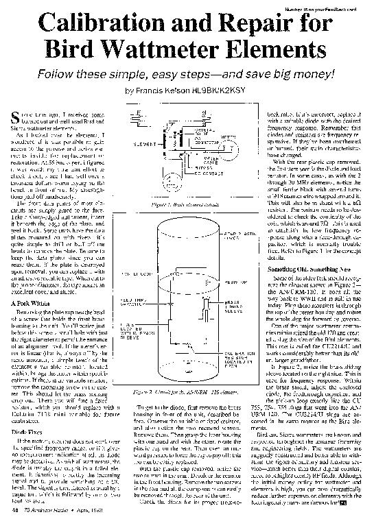 Calibration and Repair for Bird Wattmeter Elements | Datassette
