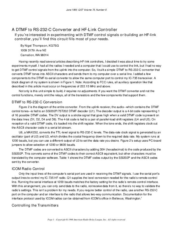 DTMF-Converter And HF-Link Controller | Datassette
