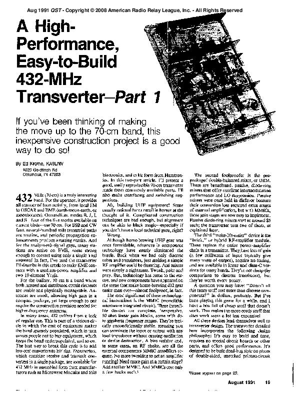 High-Performance Easy-to-Build 432-MHz Transverter | Datassette